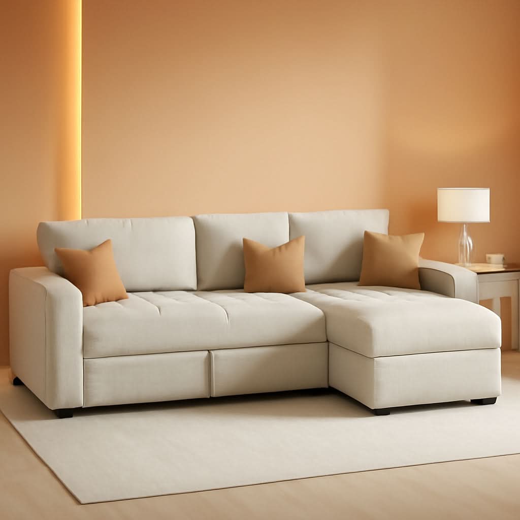 Beige Modular Sleeper Sectional Sofa With Storage Bin — ShipItFurniture