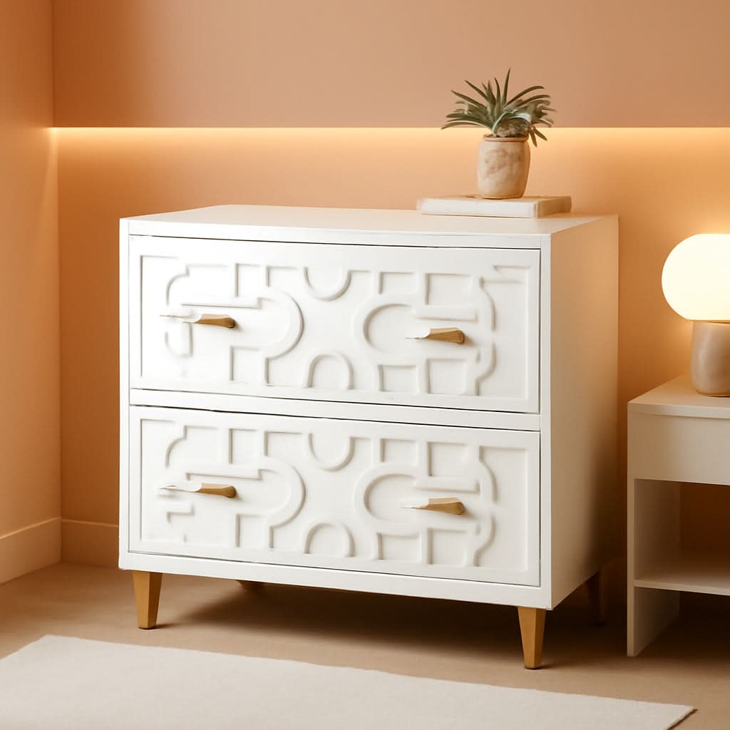 Two Drawer Lateral File Cabinet White And Gold For Legal Letter A4 Fil ...