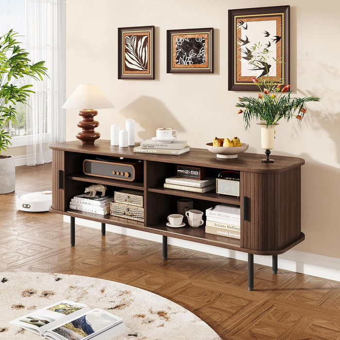 Walnut 55 Inch TV Stand Modern Console Center — ShipItFurniture