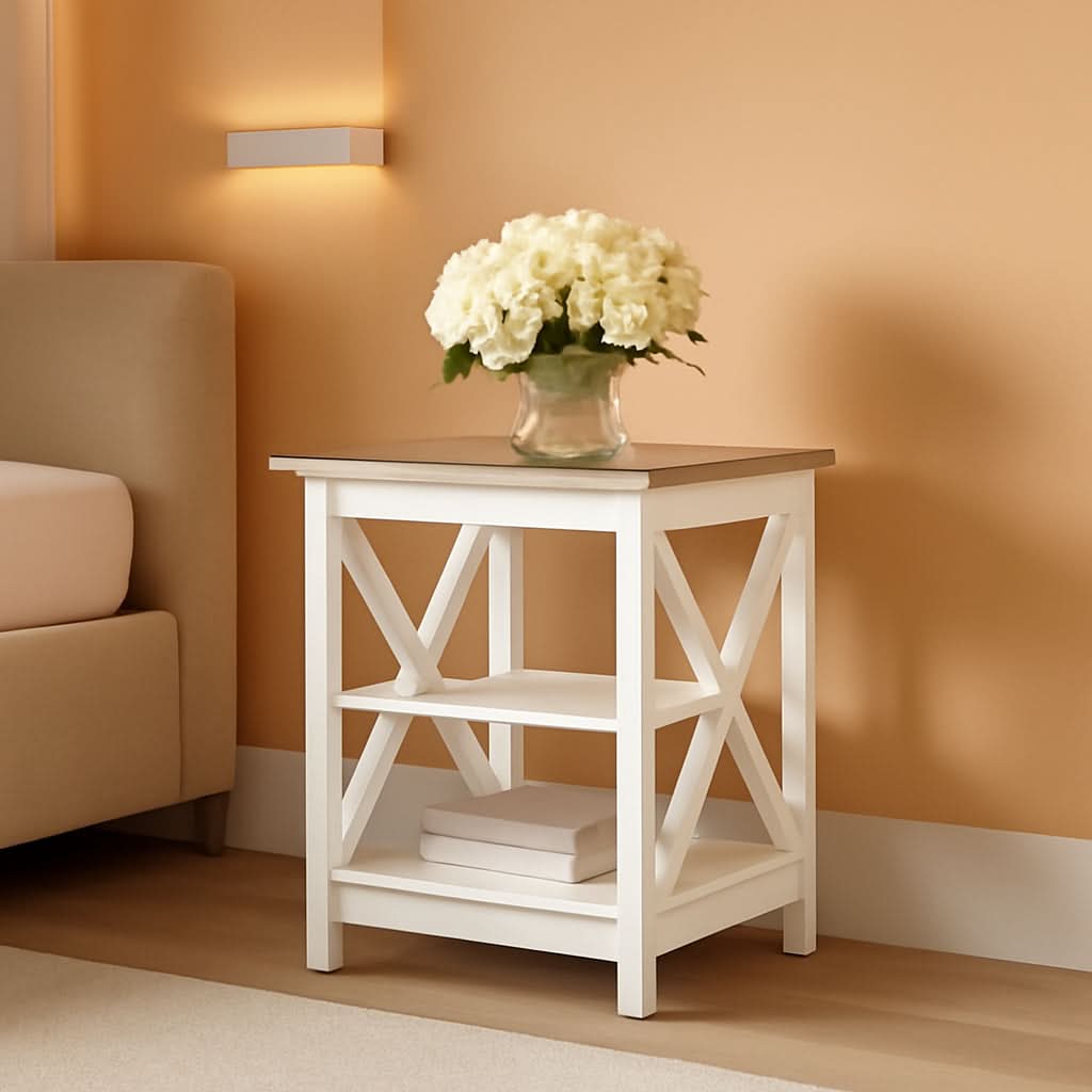 Rustic Ivory Nightstands Set of 2 with Storage — ShipItFurniture