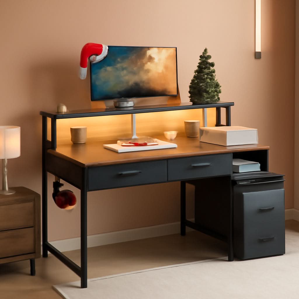 48-Inch Computer Desk with Fabric File Cabinet and Fabric Drawers, Rev ...