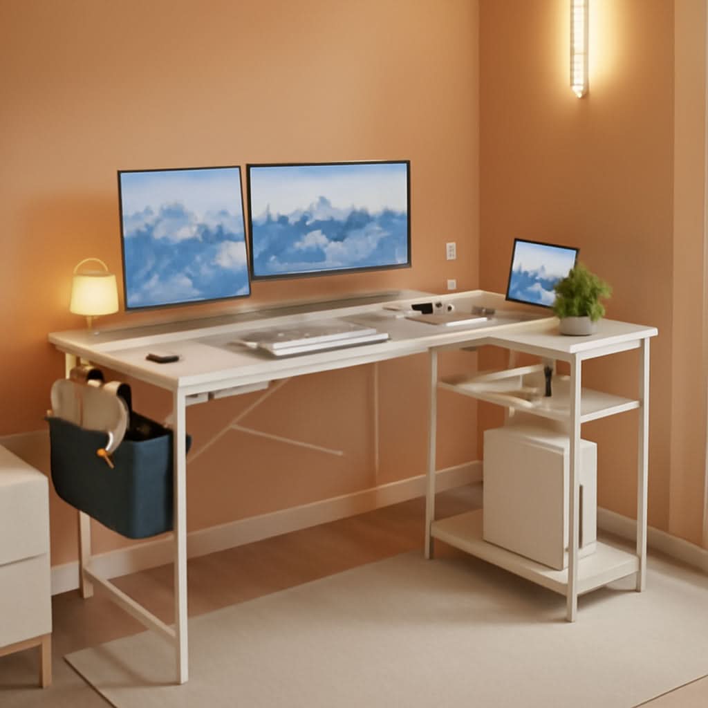 L Shaped Computer Desk with Power Outlets, 47 Inch Small Corner Desk w ...
