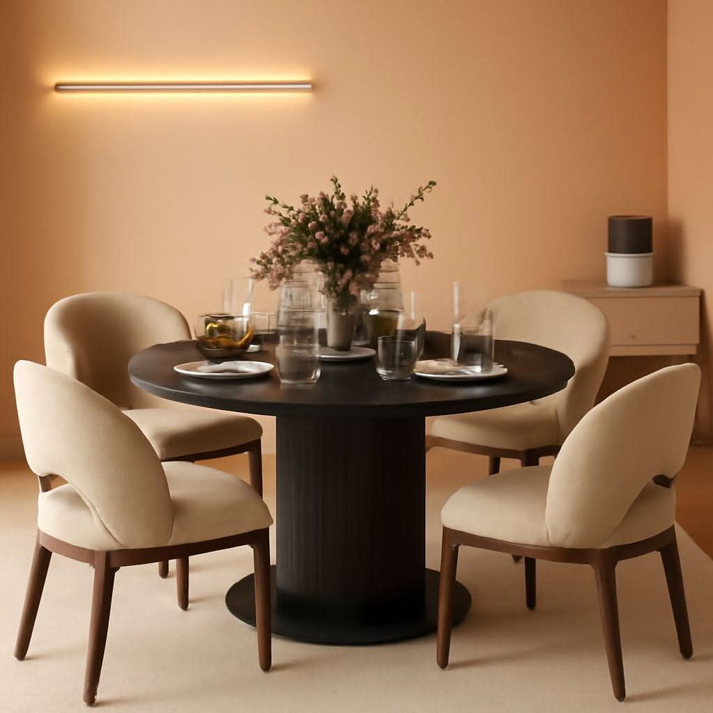 Round Dining Table With Concealed Storage Black — ShipItFurniture