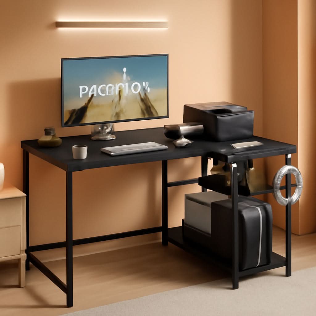 43 Inch L Shaped Computer Desk With Reversible Shelves Black ...