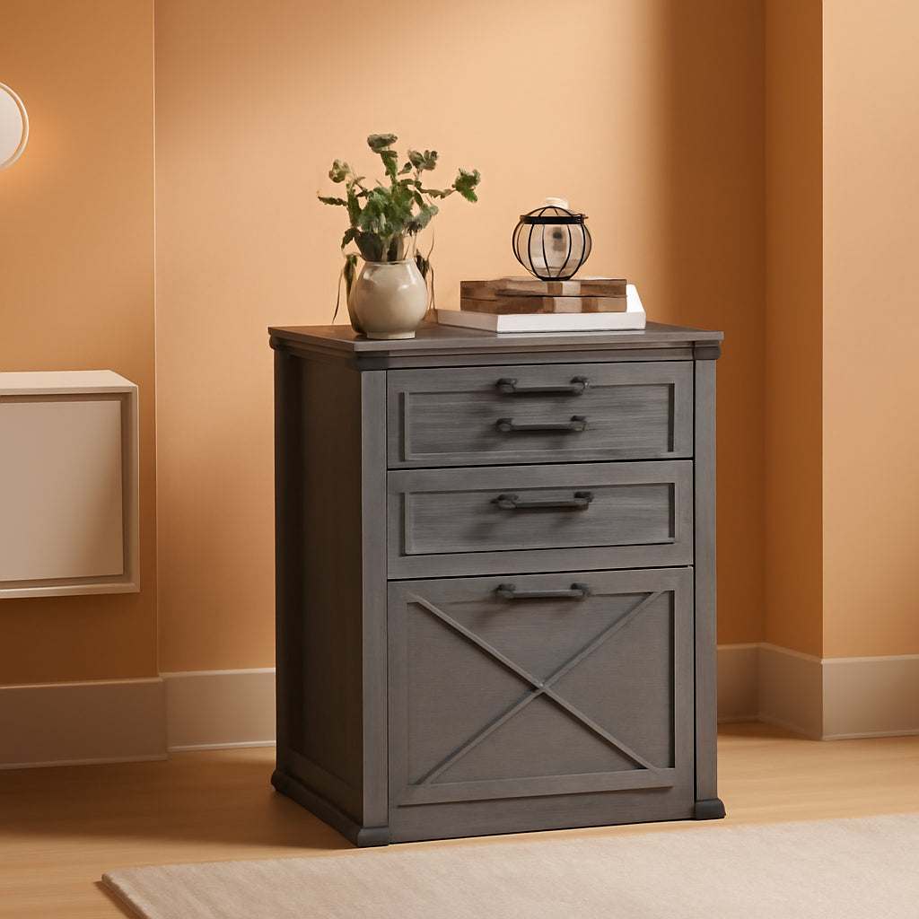 Misty Gray File Cabinet with 3 Drawers for Office — ShipItFurniture