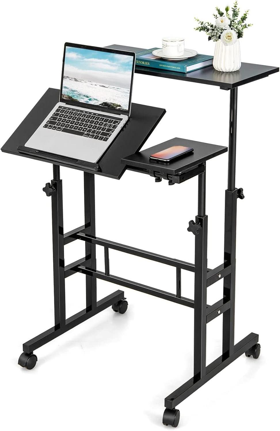 Height Adjustable Mobile Desk with Tilting Top and Wheels — ShipItFurniture