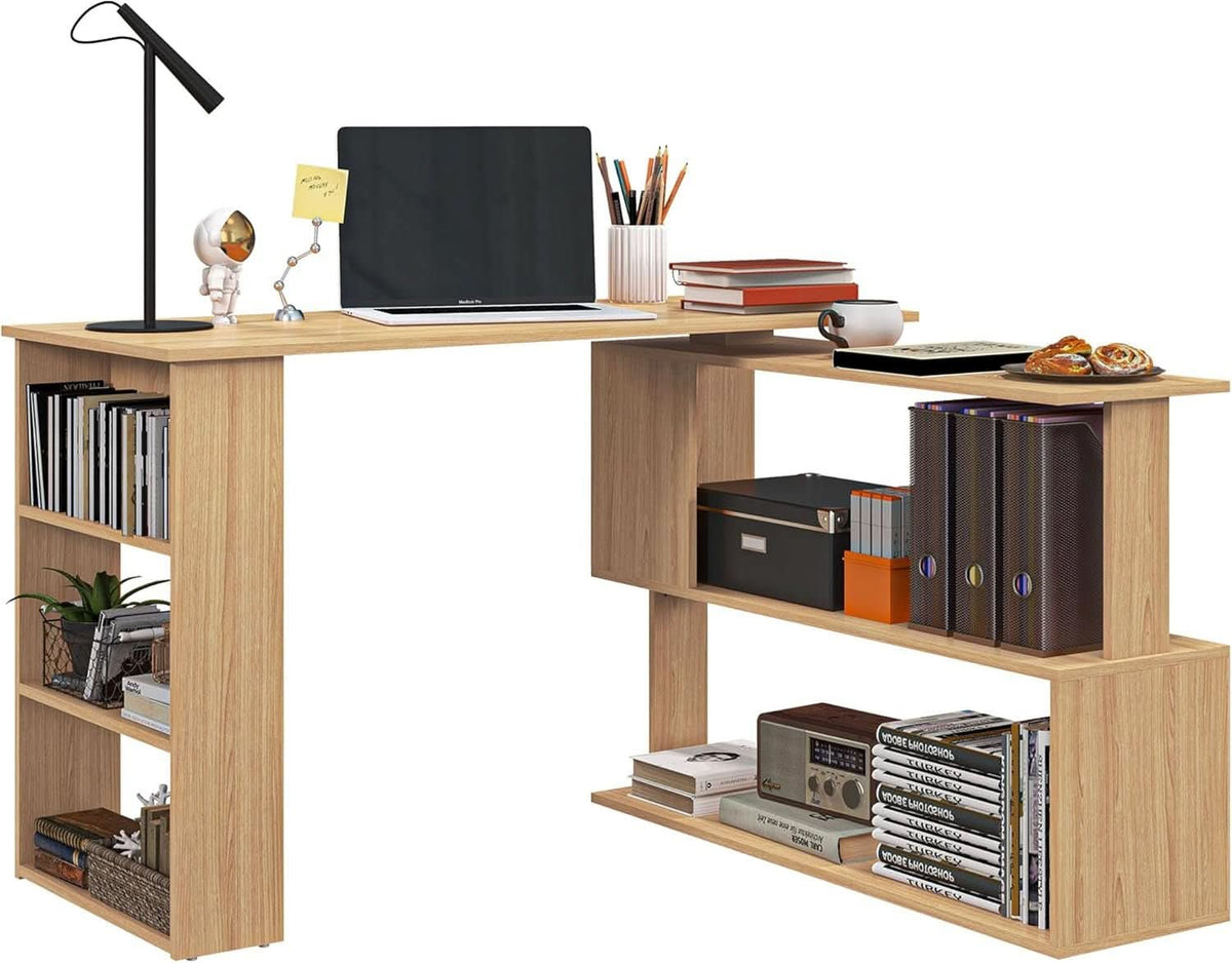 L Shaped Corner Desk, 360 Degree Rotating Home Office Desk with Storag ...