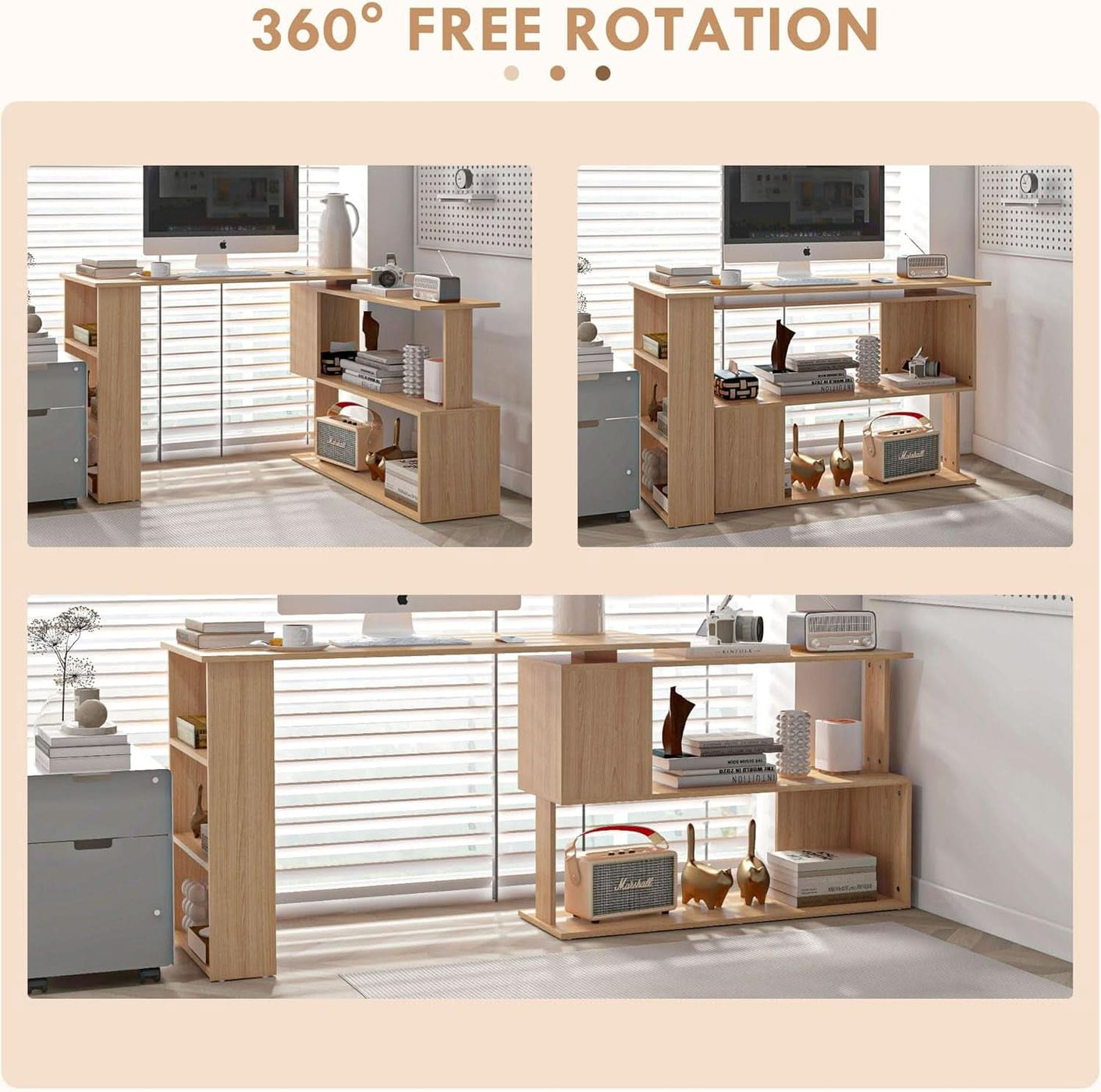 L Shaped Corner Desk With 360 Degree Rotation And Shelves — ShipItFurniture