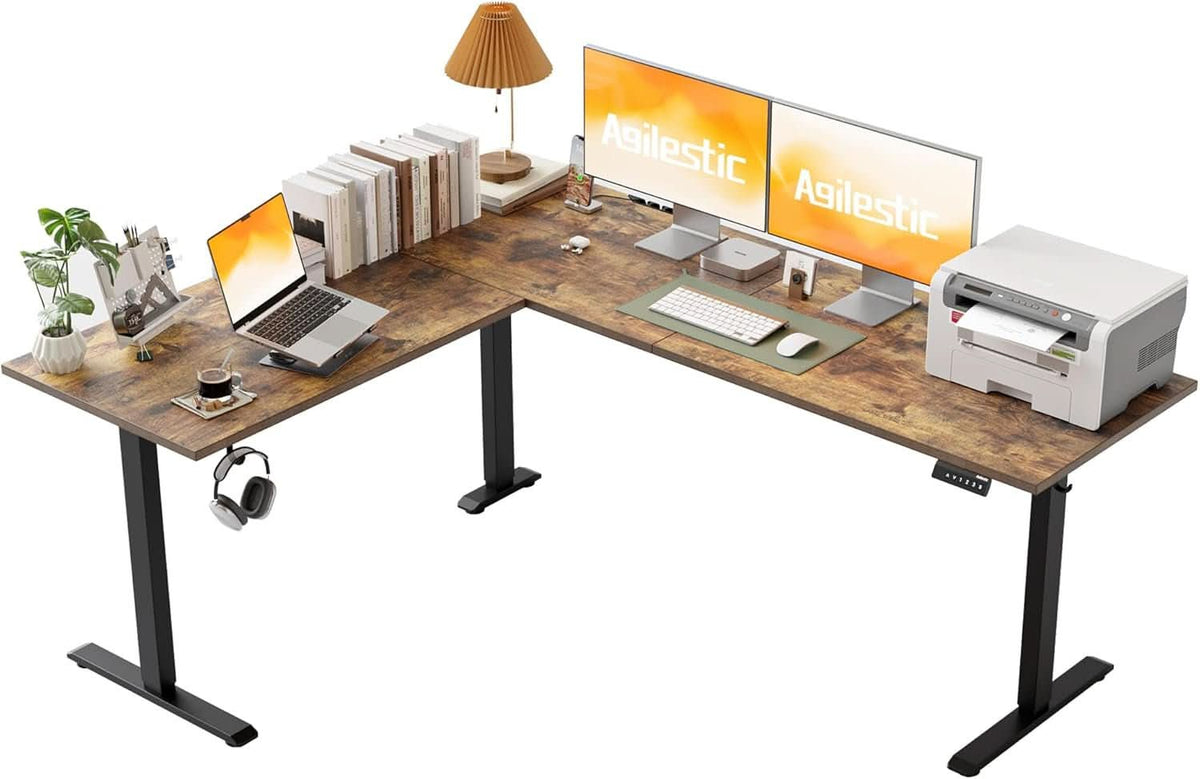 L Shaped Electric Standing Desk 75x61 Sit Stand Brown — ShipItFurniture