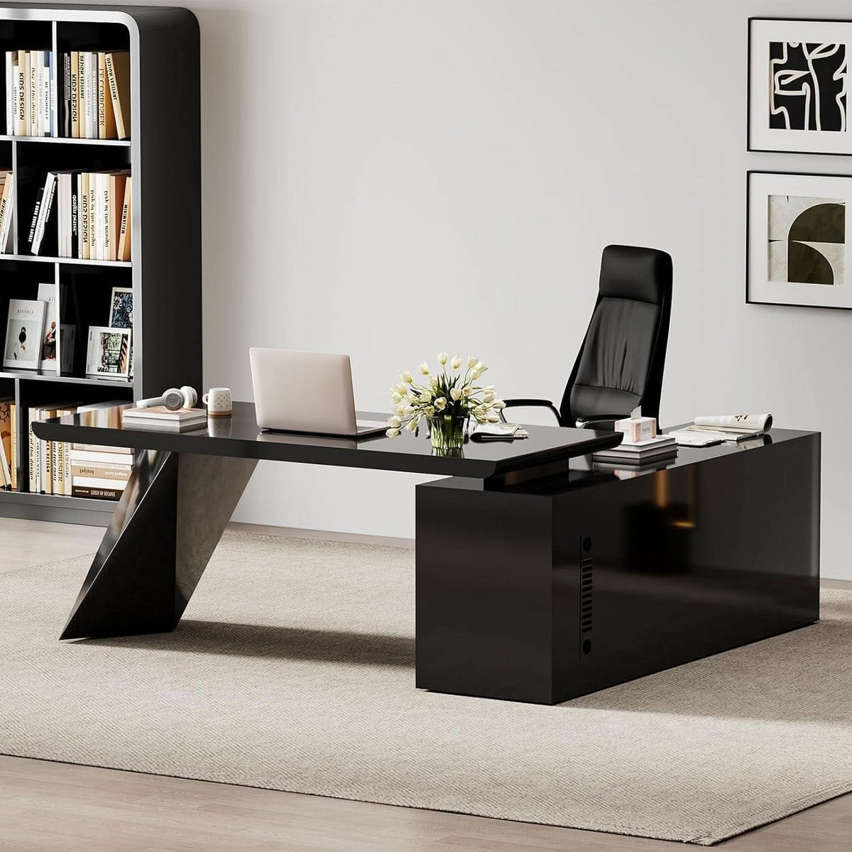 Modern L Shape Executive Desk With Drawers And Cabinet — ShipItFurniture