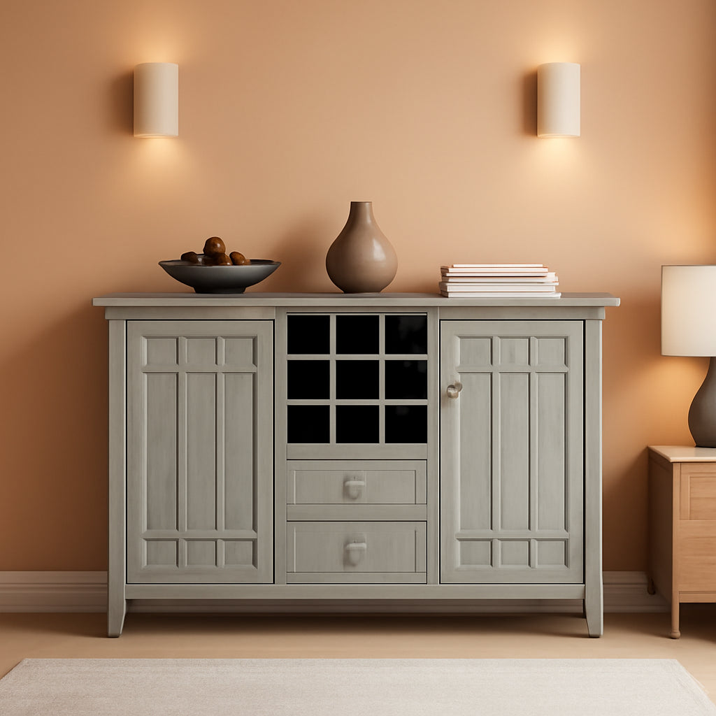 Rustic Gray Pine Wood Sideboard Buffet with Wine Storage — ShipItFurniture